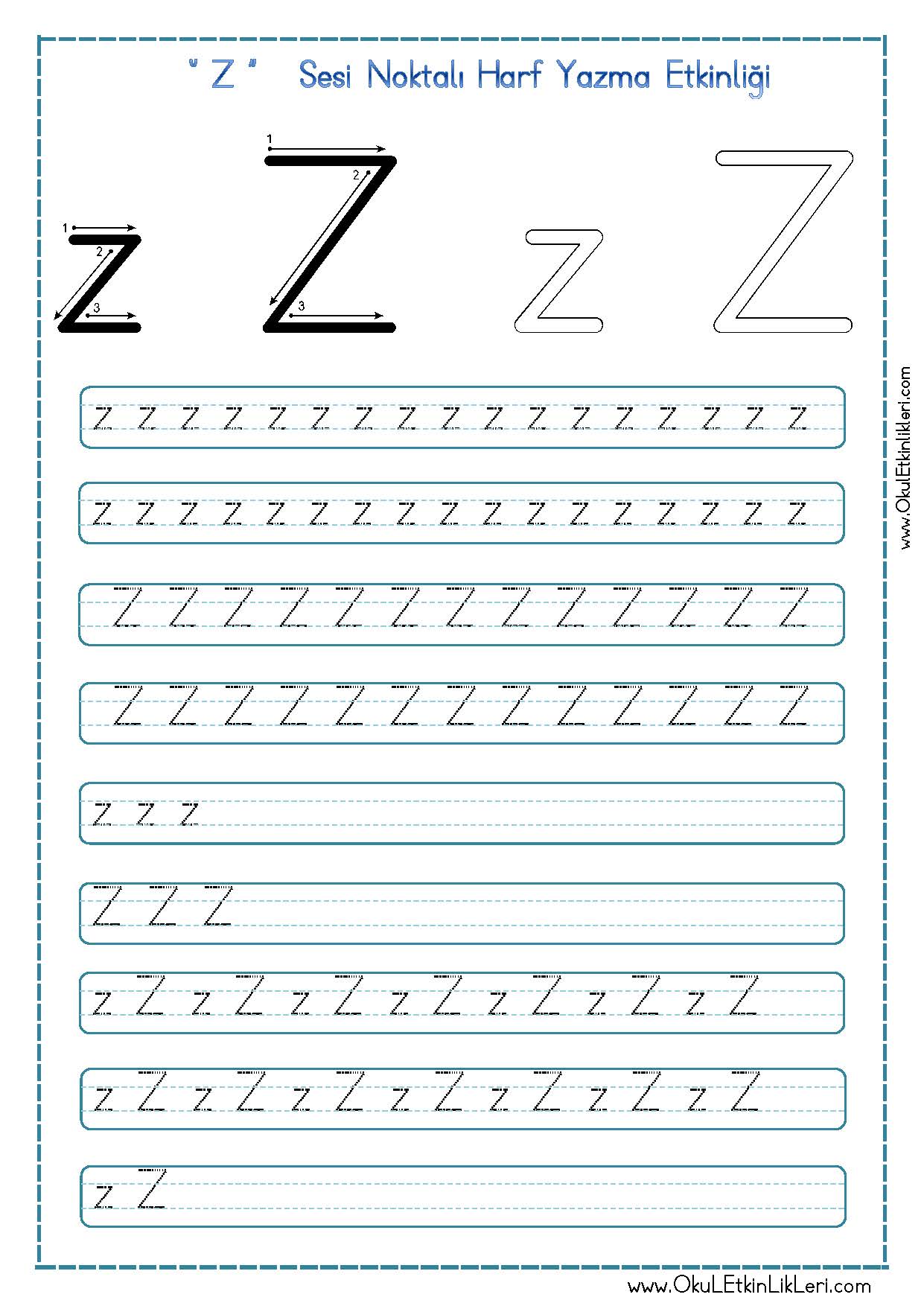 ”z” Sesi Noktalı Harf Yazma Etkinliği - OkuL EtkinLikLeri – Eğitime ...