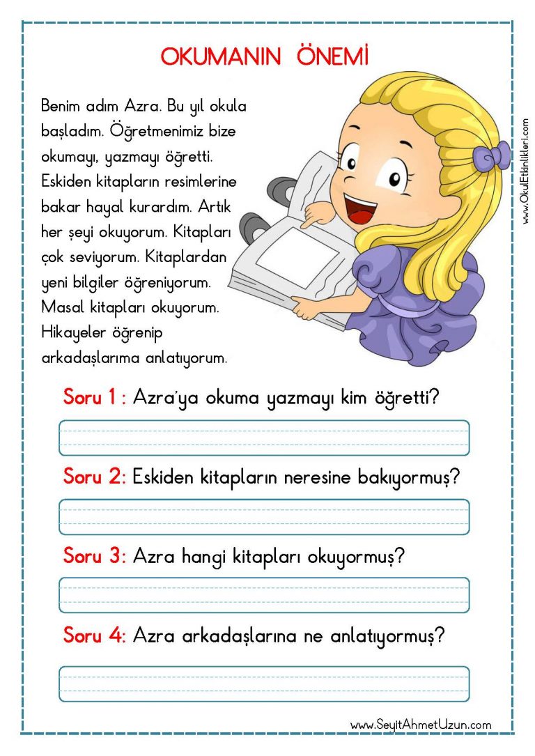 OKUMA ANLAMA METNİ – OKUMANIN ÖNEMİ - OkuL EtkinLikLeri – Eğitime Yeni ...